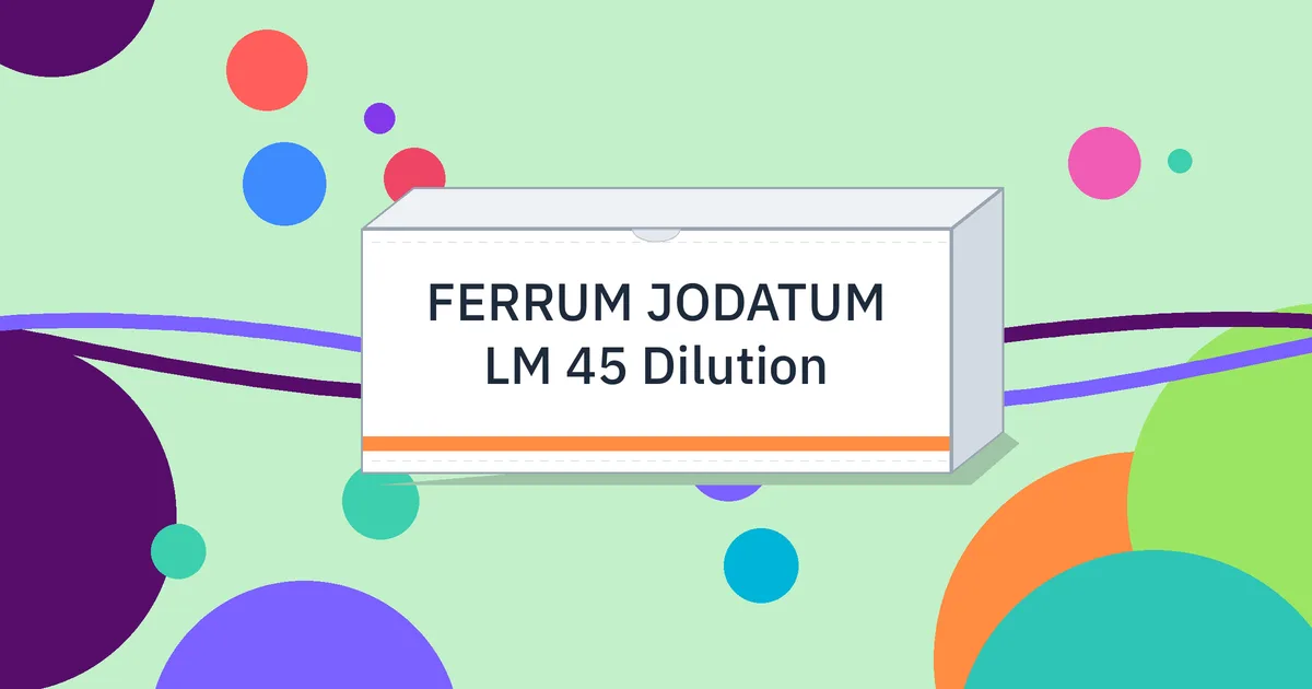 Symbolbild: Packung mit der Aufschrift FERRUM JODATUM LM 45 Dilution (PZN 12849166) – Verfügbarkeit und Bezug in Apotheken in Frankfurt am Main