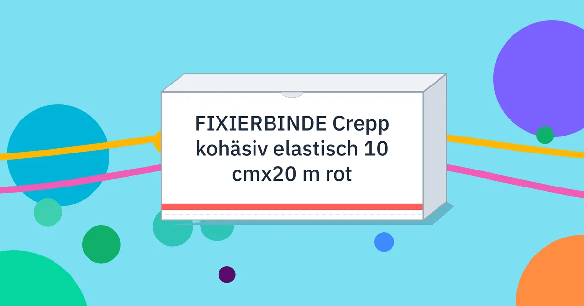 Symbolbild: Packung mit der Aufschrift FIXIERBINDE Crepp kohäsiv elastisch 10 cmx20 m rot (PZN 04794592) – Verfügbarkeit und Bezug in Apotheken in Frankfurt am Main