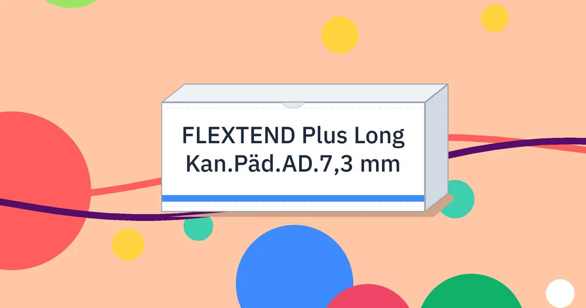Symbolbild: Packung mit der Aufschrift FLEXTEND Plus Long Kan.Päd.AD.7,3 mm (PZN 09217155) – Verfügbarkeit und Bezug in Apotheken in Frankfurt am Main