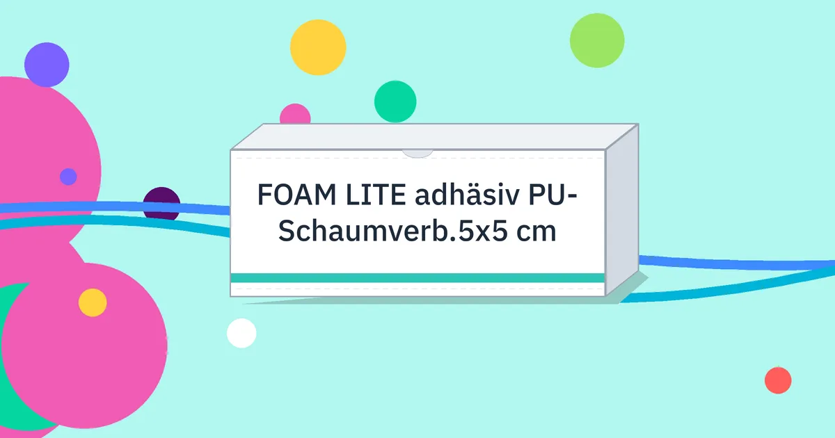 Symbolbild: Packung mit der Aufschrift FOAM LITE adhäsiv PU-Schaumverb.5x5 cm (PZN 15625510) – Verfügbarkeit und Bezug in Apotheken in Frankfurt am Main