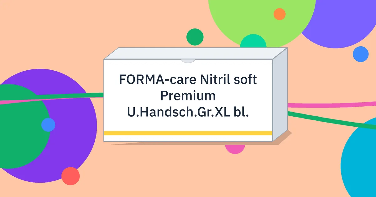 Symbolbild: Packung mit der Aufschrift FORMA-care Nitril soft Premium U.Handsch.Gr.XL bl. (PZN 15742948) – Verfügbarkeit und Bezug in Apotheken in Frankfurt am Main