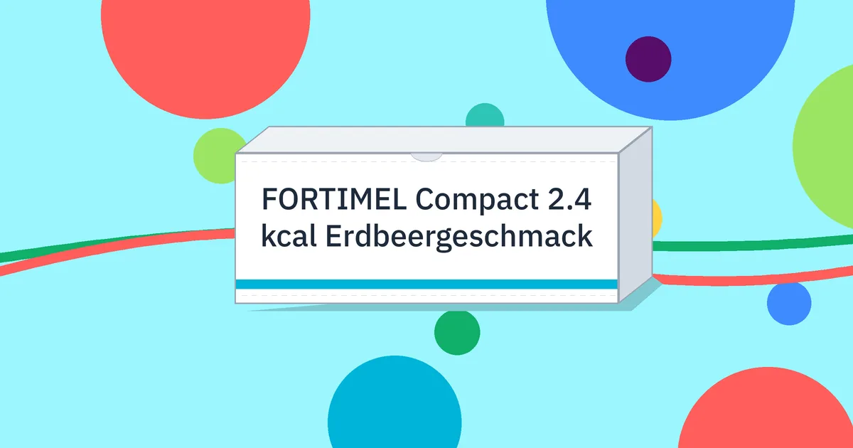 Symbolbild: Packung mit der Aufschrift FORTIMEL Compact 2.4 kcal Erdbeergeschmack (PZN 19531728) – Verfügbarkeit und Bezug in Apotheken in Frankfurt am Main