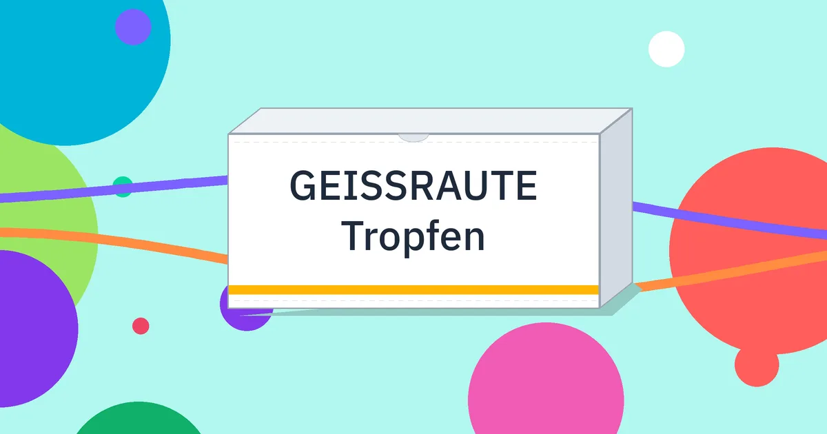 Symbolbild: Packung mit der Aufschrift GEISSRAUTE Tropfen (PZN 18431982) – Verfügbarkeit und Bezug in Apotheken in Frankfurt am Main