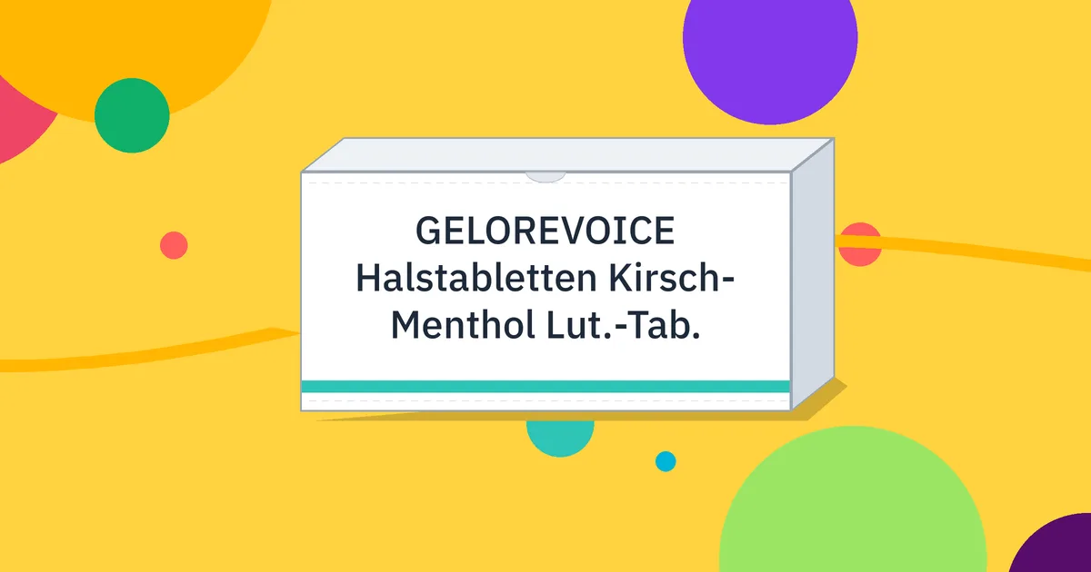 Symbolbild: Packung mit der Aufschrift GELOREVOICE Halstabletten Kirsch-Menthol Lut.-Tab. (PZN 01712470) – Verfügbarkeit und Bezug in Apotheken in Frankfurt am Main