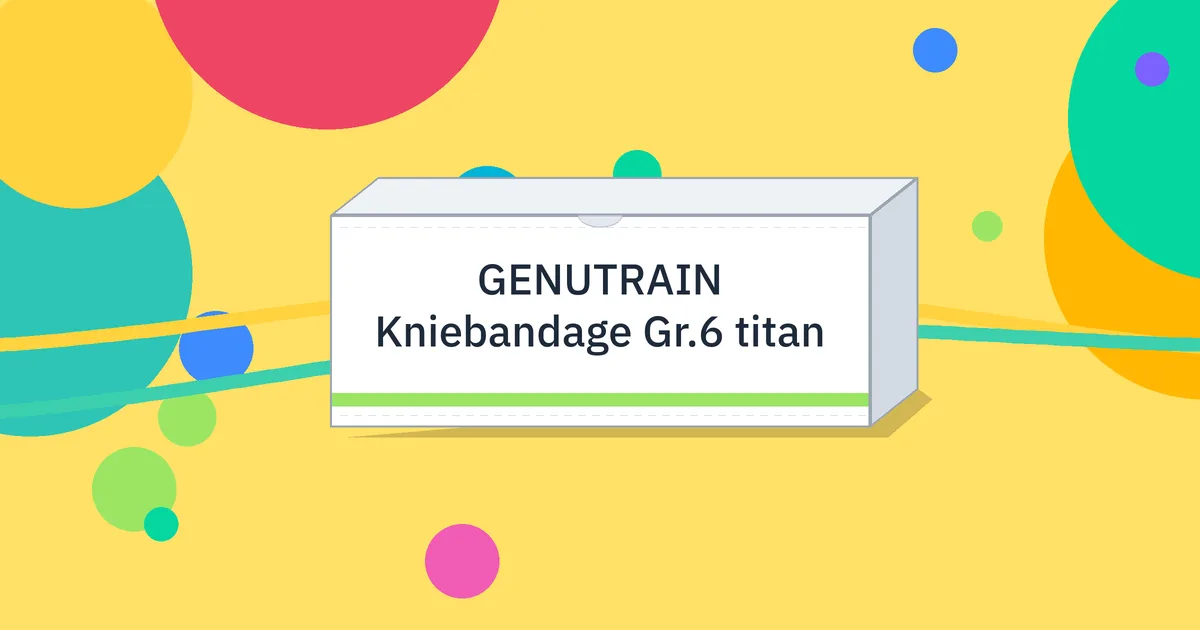 Symbolbild: Packung mit der Aufschrift GENUTRAIN Kniebandage Gr.6 titan (PZN 01285476) – Verfügbarkeit und Bezug in Apotheken in Frankfurt am Main