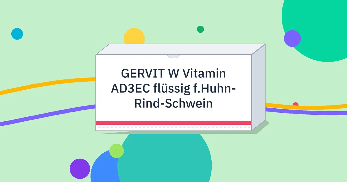 Symbolbild: Packung mit der Aufschrift GERVIT W Vitamin AD3EC flüssig f.Huhn-Rind-Schwein (PZN 00111521) – Verfügbarkeit und Bezug in Apotheken in Frankfurt am Main