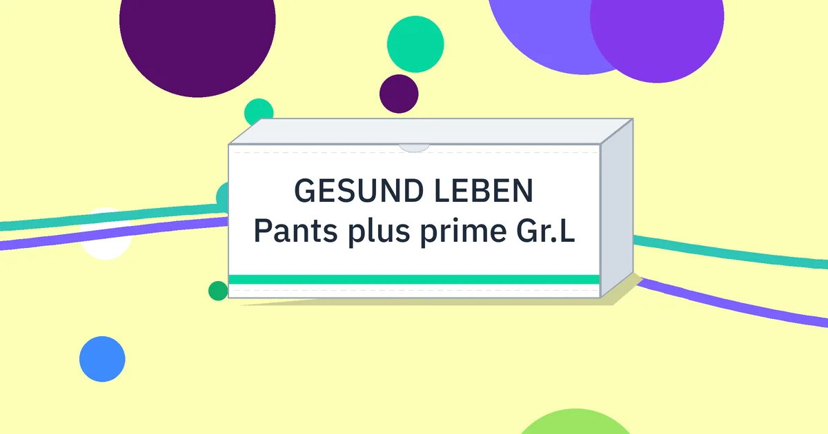 Symbolbild: Packung mit der Aufschrift GESUND LEBEN Pants plus prime Gr.L (PZN 12638245) – Verfügbarkeit und Bezug in Apotheken in Frankfurt am Main