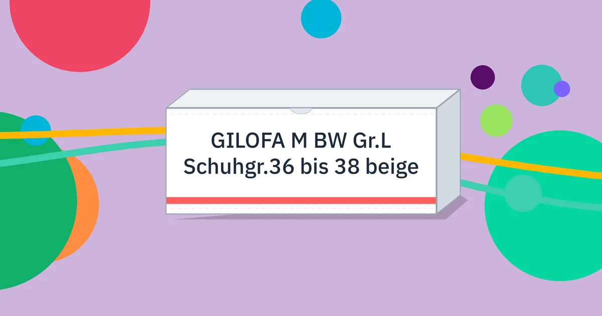 Symbolbild: Packung mit der Aufschrift GILOFA M BW Gr.L Schuhgr.36 bis 38 beige (PZN 16725159) – Verfügbarkeit und Bezug in Apotheken in Frankfurt am Main
