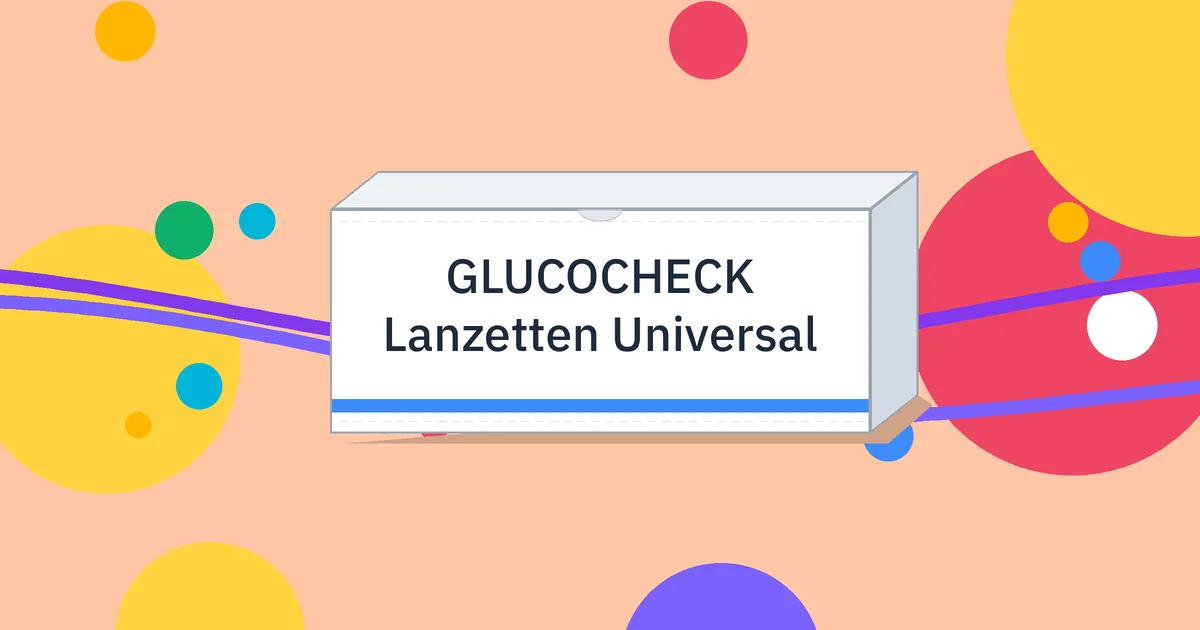 Symbolbild: Packung mit der Aufschrift GLUCOCHECK Lanzetten Universal (PZN 15565794) – Verfügbarkeit und Bezug in Apotheken in Frankfurt am Main