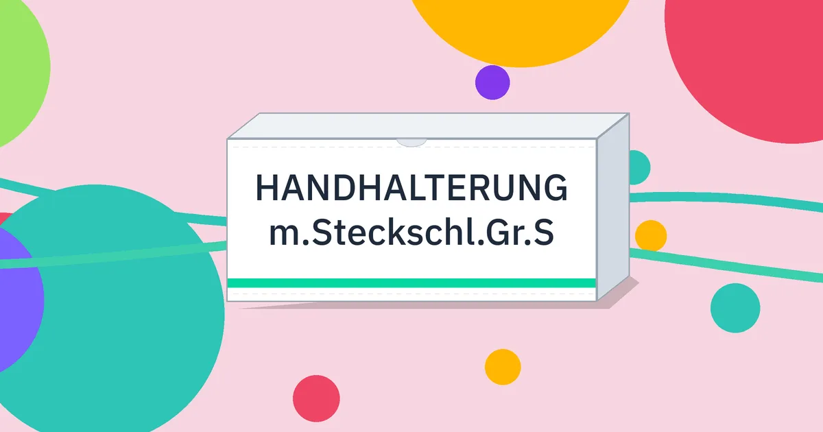 Symbolbild: Packung mit der Aufschrift HANDHALTERUNG m.Steckschl.Gr.S (PZN 11568241) – Verfügbarkeit und Bezug in Apotheken in Frankfurt am Main