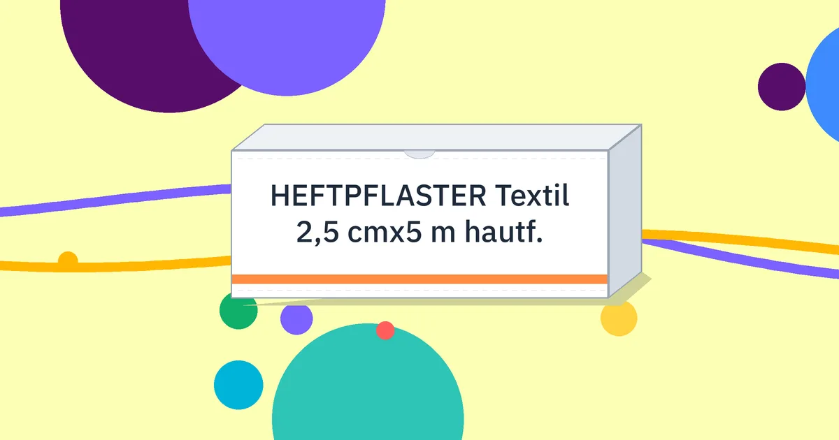 Symbolbild: Packung mit der Aufschrift HEFTPFLASTER Textil 2,5 cmx5 m hautf. (PZN 07244596) – Verfügbarkeit und Bezug in Apotheken in Frankfurt am Main