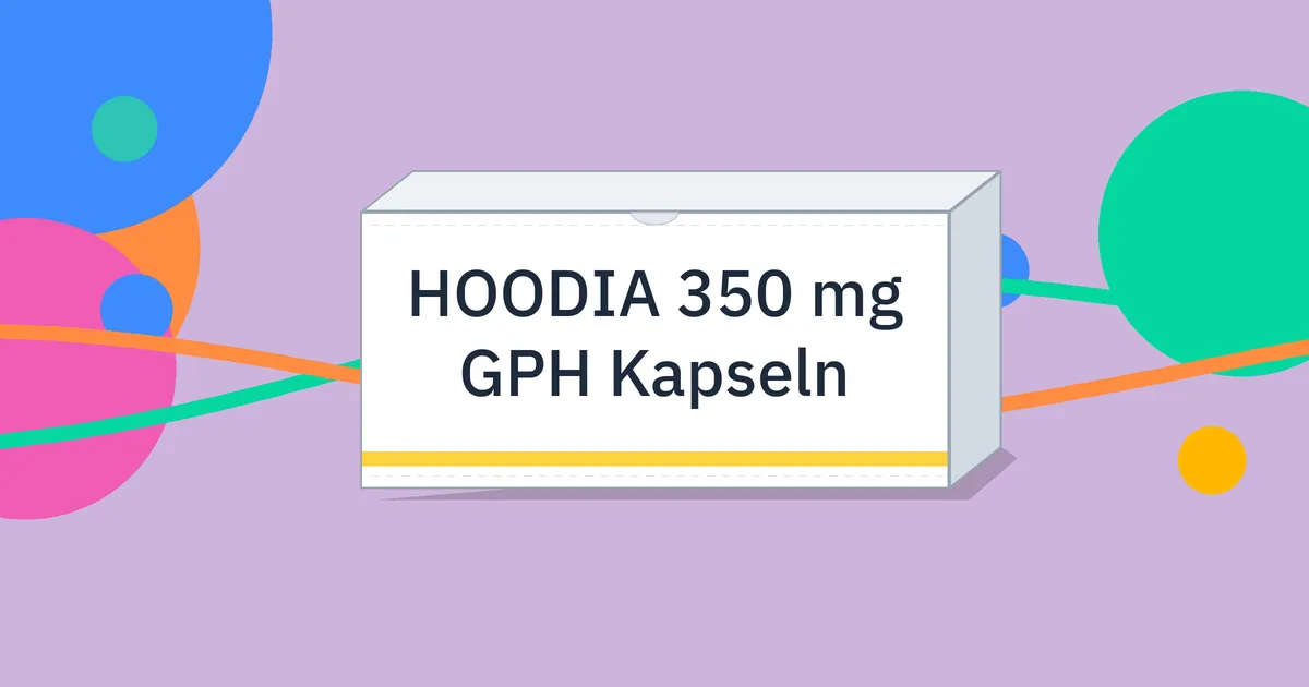 Symbolbild: Packung mit der Aufschrift HOODIA 350 mg GPH Kapseln (PZN 10259259) – Verfügbarkeit und Bezug in Apotheken in Frankfurt am Main
