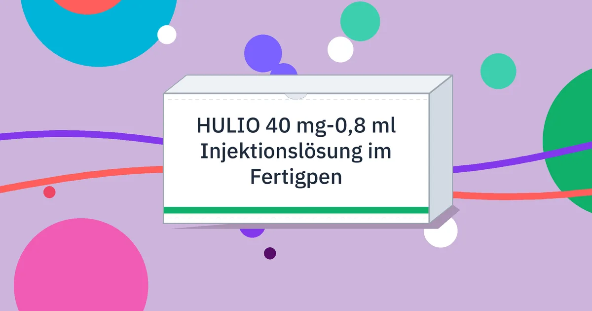 Symbolbild: Packung mit der Aufschrift HULIO 40 mg-0,8 ml Injektionslösung im Fertigpen (PZN 15530063) – Verfügbarkeit und Bezug in Apotheken in Frankfurt am Main