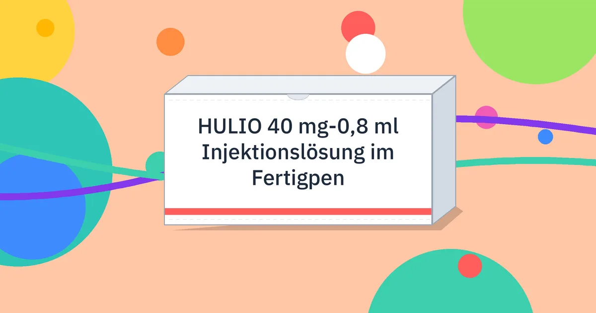 Symbolbild: Packung mit der Aufschrift HULIO 40 mg-0,8 ml Injektionslösung im Fertigpen (PZN 18454664) – Verfügbarkeit und Bezug in Apotheken in Frankfurt am Main