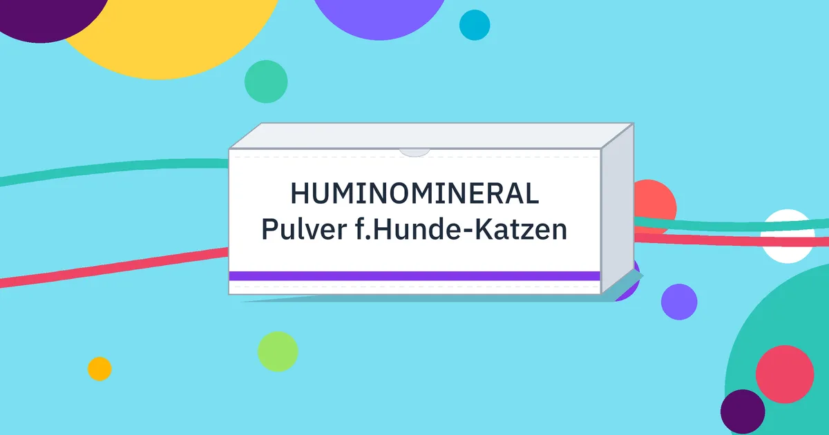 Symbolbild: Packung mit der Aufschrift HUMINOMINERAL Pulver f.Hunde-Katzen (PZN 14368985) – Verfügbarkeit und Bezug in Apotheken in Frankfurt am Main