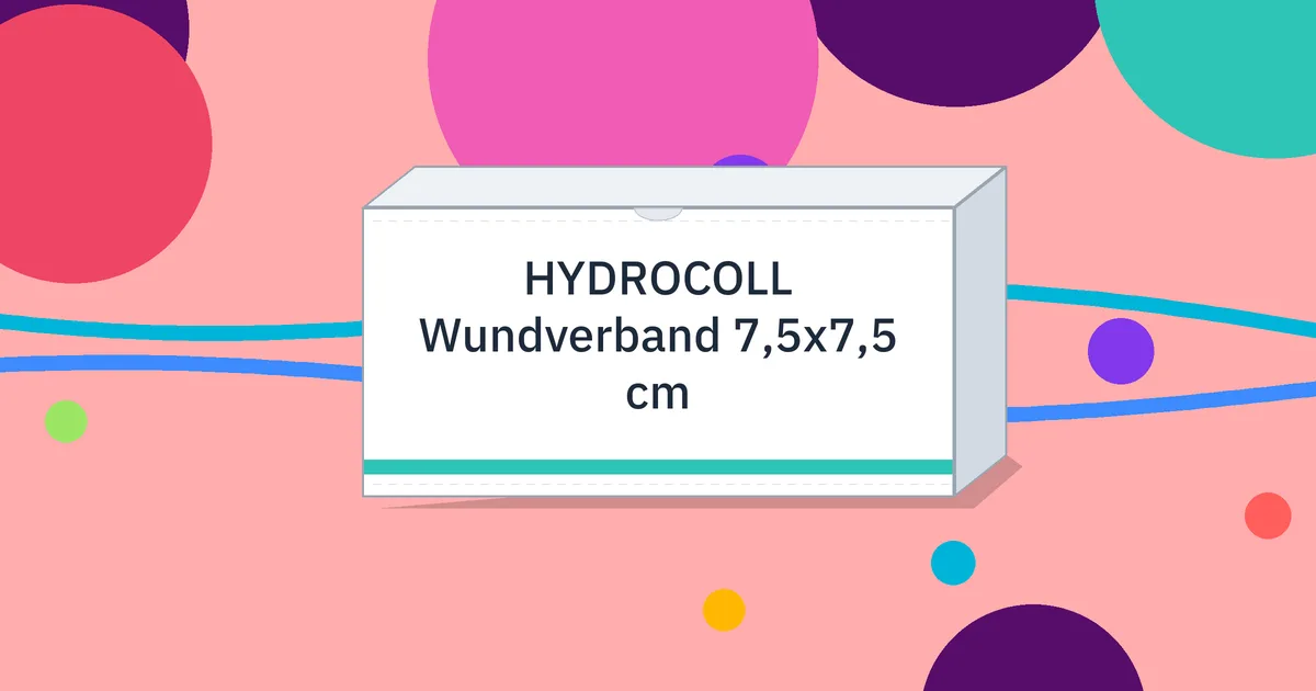 Symbolbild: Packung mit der Aufschrift HYDROCOLL Wundverband 7,5x7,5 cm (PZN 16205282) – Verfügbarkeit und Bezug in Apotheken in Frankfurt am Main