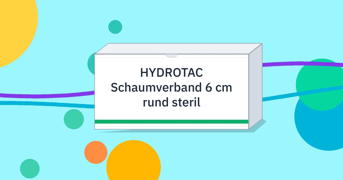 Symbolbild: Packung mit der Aufschrift HYDROTAC Schaumverband 6 cm rund steril (PZN 18035878) – Verfügbarkeit und Bezug in Apotheken in Frankfurt am Main