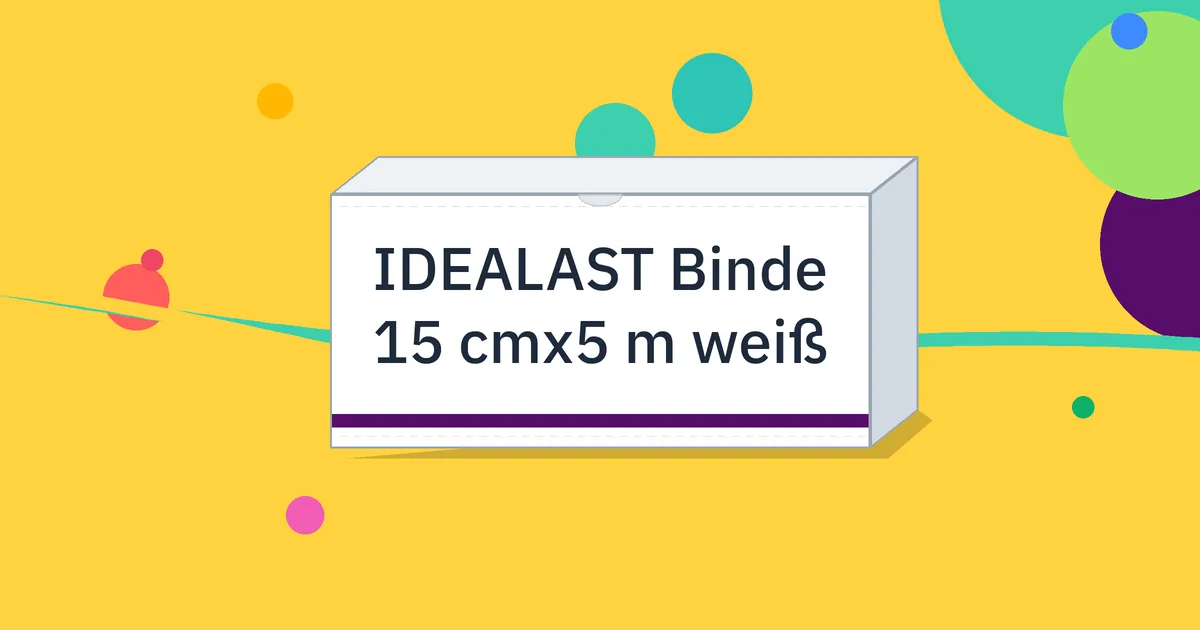 Symbolbild: Packung mit der Aufschrift IDEALAST Binde 15 cmx5 m weiß (PZN 12594766) – Verfügbarkeit und Bezug in Apotheken in Frankfurt am Main