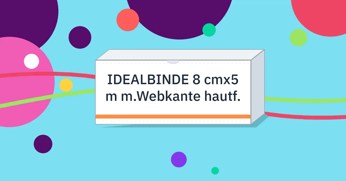 Symbolbild: Packung mit der Aufschrift IDEALBINDE 8 cmx5 m m.Webkante hautf. (PZN 01720340) – Verfügbarkeit und Bezug in Apotheken in Frankfurt am Main