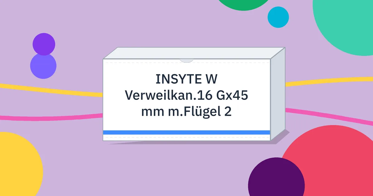 Symbolbild: Packung mit der Aufschrift INSYTE W Verweilkan.16 Gx45 mm m.Flügel 2 (PZN 13871133) – Verfügbarkeit und Bezug in Apotheken in Frankfurt am Main