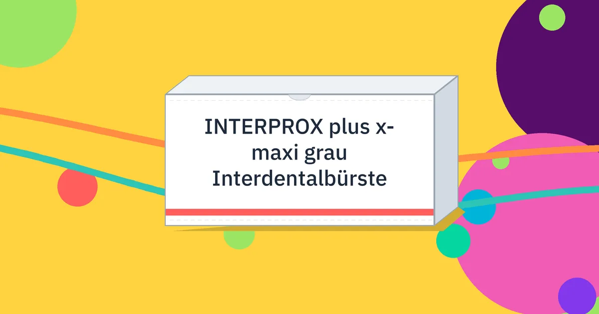 Symbolbild: Packung mit der Aufschrift INTERPROX plus x-maxi grau Interdentalbürste (PZN 11006402) – Verfügbarkeit und Bezug in Apotheken in Frankfurt am Main