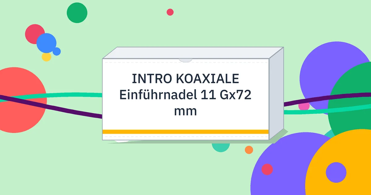 Symbolbild: Packung mit der Aufschrift INTRO KOAXIALE Einführnadel 11 Gx72 mm (PZN 19736979) – Verfügbarkeit und Bezug in Apotheken in Frankfurt am Main