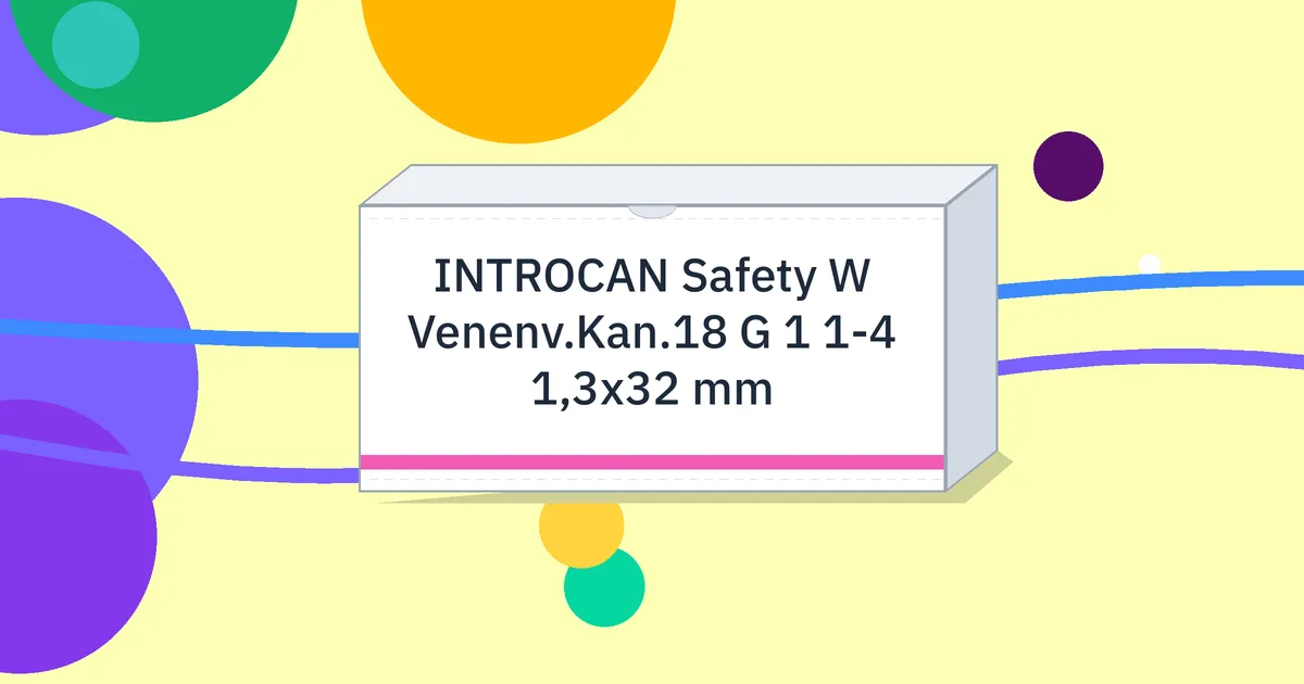Symbolbild: Packung mit der Aufschrift INTROCAN Safety W Venenv.Kan.18 G 1 1-4 1,3x32 mm (PZN 20345267) – Verfügbarkeit und Bezug in Apotheken in Frankfurt am Main