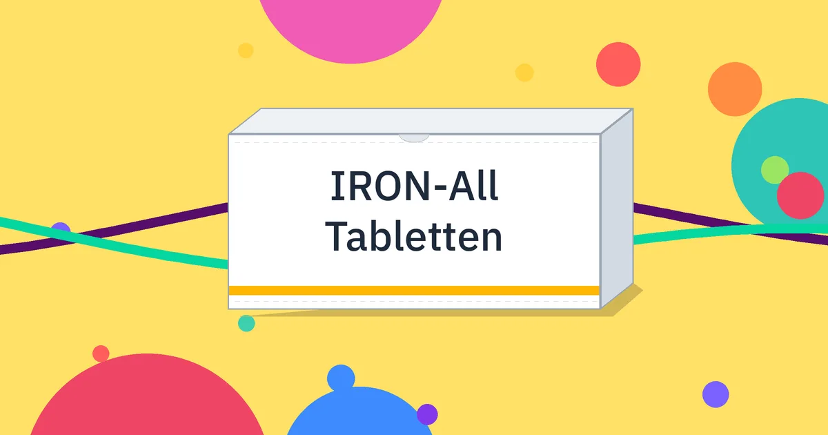 Symbolbild: Packung mit der Aufschrift IRON-All Tabletten (PZN 16823086) – Verfügbarkeit und Bezug in Apotheken in Frankfurt am Main