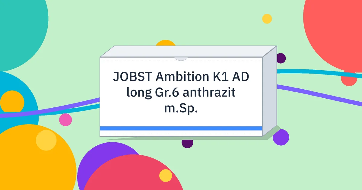 Symbolbild: Packung mit der Aufschrift JOBST Ambition K1 AD long Gr.6 anthrazit m.Sp. (PZN 11019793) – Verfügbarkeit und Bezug in Apotheken in Frankfurt am Main