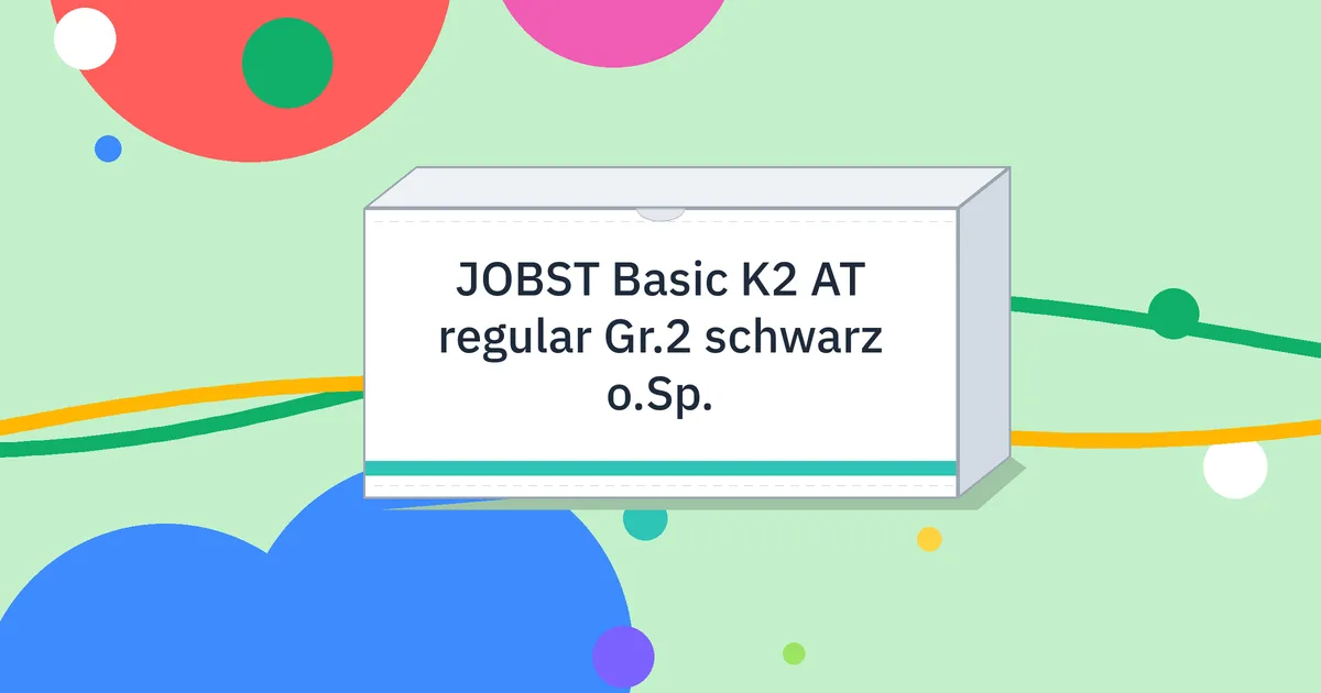 Symbolbild: Packung mit der Aufschrift JOBST Basic K2 AT regular Gr.2 schwarz o.Sp. (PZN 15312165) – Verfügbarkeit und Bezug in Apotheken in Frankfurt am Main