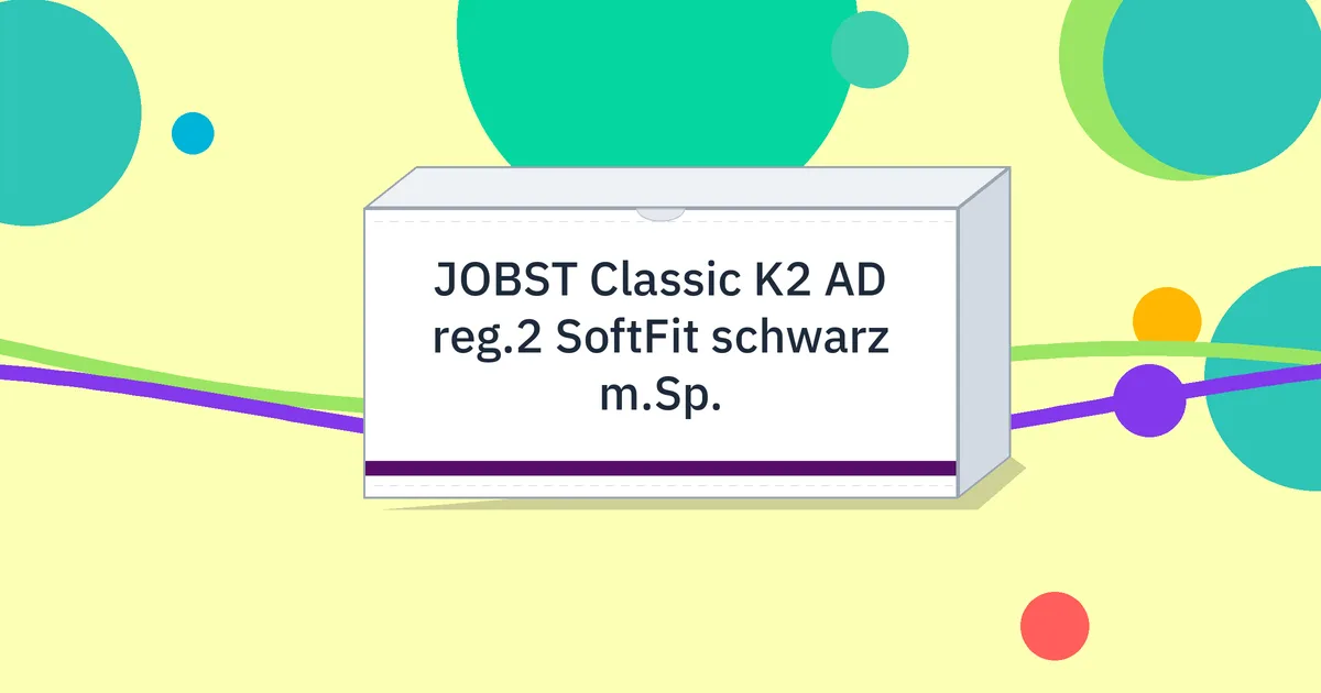 Symbolbild: Packung mit der Aufschrift JOBST Classic K2 AD reg.2 SoftFit schwarz m.Sp. (PZN 14222141) – Verfügbarkeit und Bezug in Apotheken in Frankfurt am Main