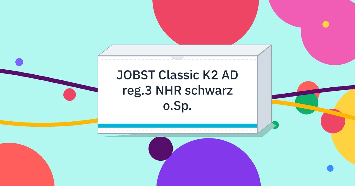 Symbolbild: Packung mit der Aufschrift JOBST Classic K2 AD reg.3 NHR schwarz o.Sp. (PZN 13062244) – Verfügbarkeit und Bezug in Apotheken in Frankfurt am Main