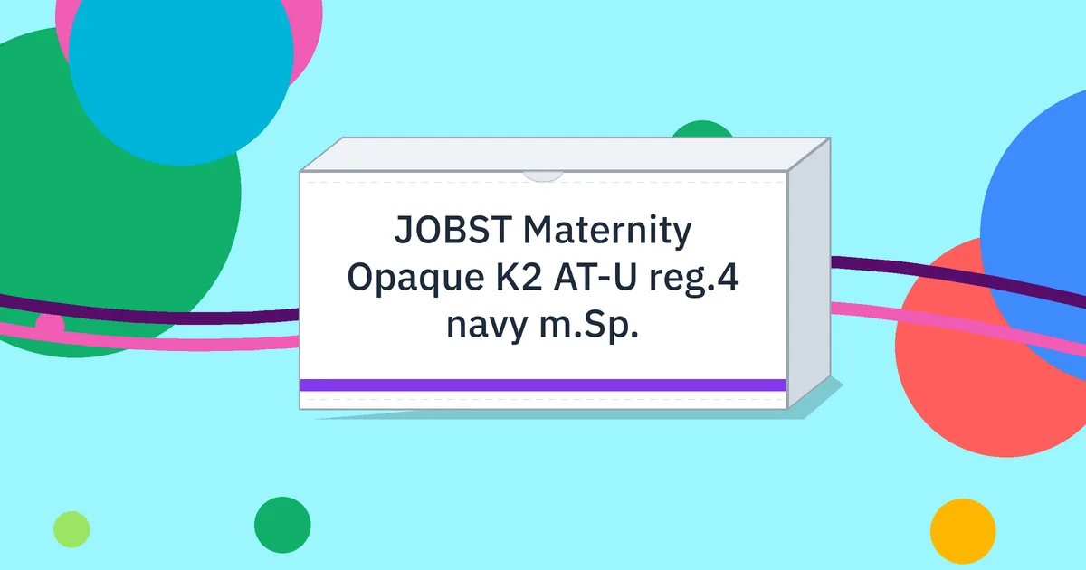 Symbolbild: Packung mit der Aufschrift JOBST Maternity Opaque K2 AT-U reg.4 navy m.Sp. (PZN 15861127) – Verfügbarkeit und Bezug in Apotheken in Frankfurt am Main