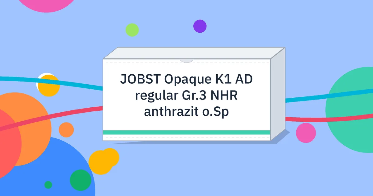 Symbolbild: Packung mit der Aufschrift JOBST Opaque K1 AD regular Gr.3 NHR anthrazit o.Sp (PZN 16263492) – Verfügbarkeit und Bezug in Apotheken in Frankfurt am Main