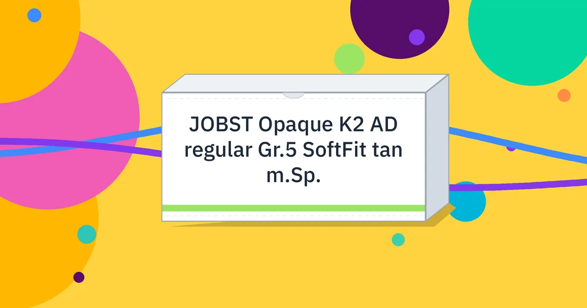 Symbolbild: Packung mit der Aufschrift JOBST Opaque K2 AD regular Gr.5 SoftFit tan m.Sp. (PZN 16277985) – Verfügbarkeit und Bezug in Apotheken in Frankfurt am Main