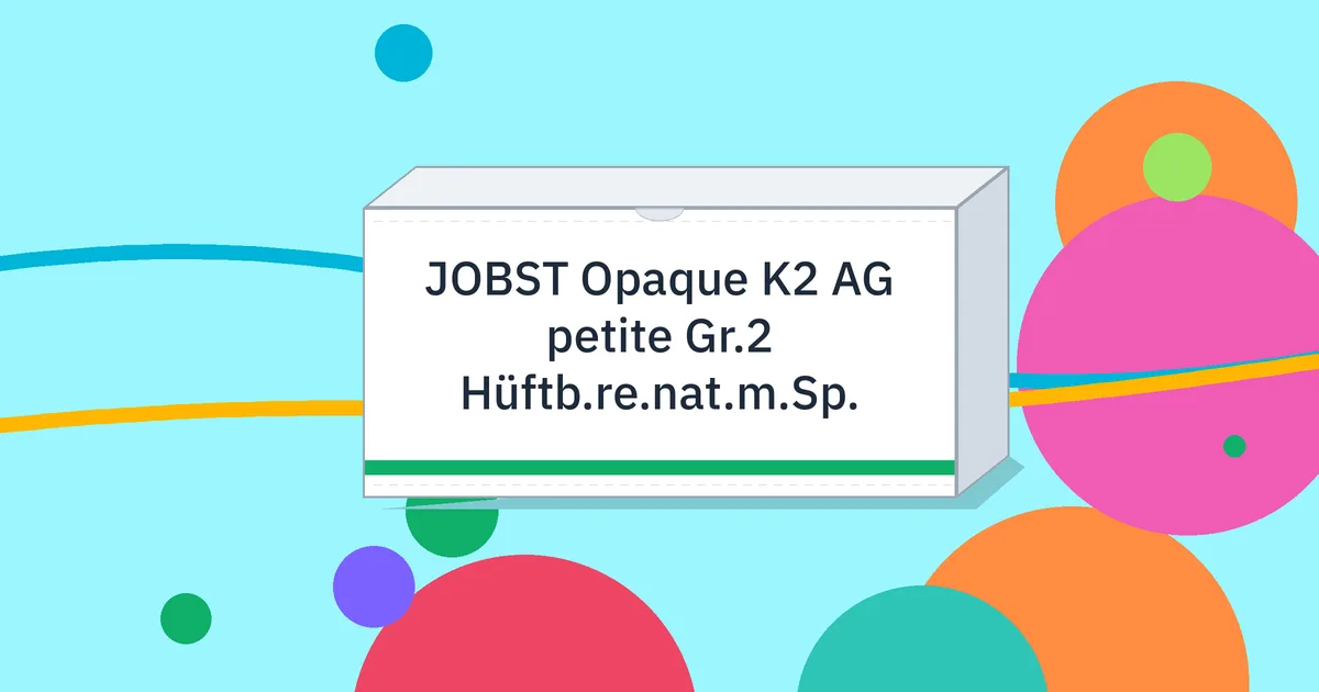 Symbolbild: Packung mit der Aufschrift JOBST Opaque K2 AG petite Gr.2 Hüftb.re.nat.m.Sp. (PZN 13115118) – Verfügbarkeit und Bezug in Apotheken in Frankfurt am Main
