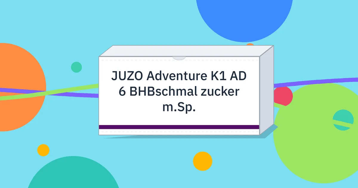 Symbolbild: Packung mit der Aufschrift JUZO Adventure K1 AD 6 BHBschmal zucker m.Sp. (PZN 16342926) – Verfügbarkeit und Bezug in Apotheken in Frankfurt am Main