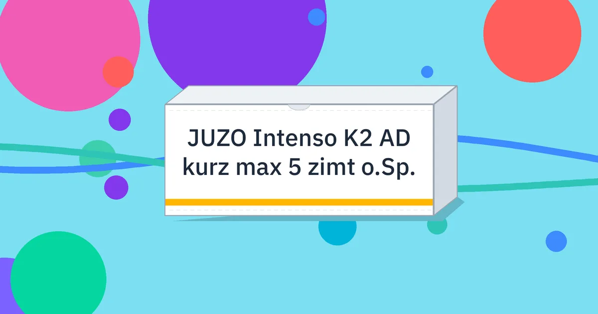 Symbolbild: Packung mit der Aufschrift JUZO Intenso K2 AD kurz max 5 zimt o.Sp. (PZN 18619131) – Verfügbarkeit und Bezug in Apotheken in Frankfurt am Main