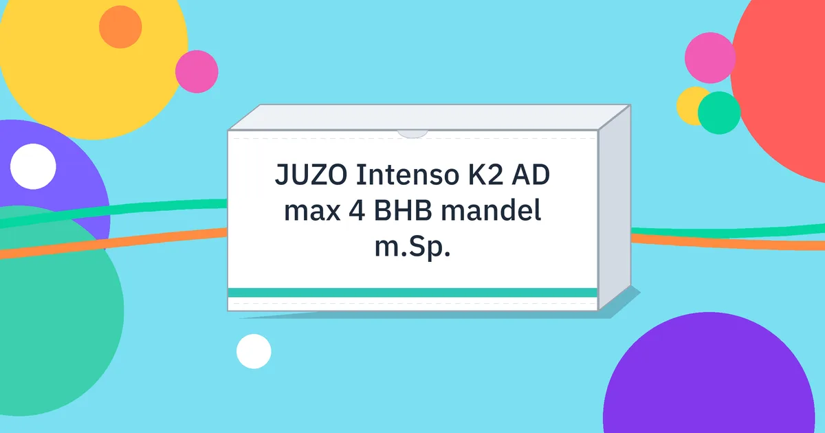 Symbolbild: Packung mit der Aufschrift JUZO Intenso K2 AD max 4 BHB mandel m.Sp. (PZN 18616434) – Verfügbarkeit und Bezug in Apotheken in Frankfurt am Main