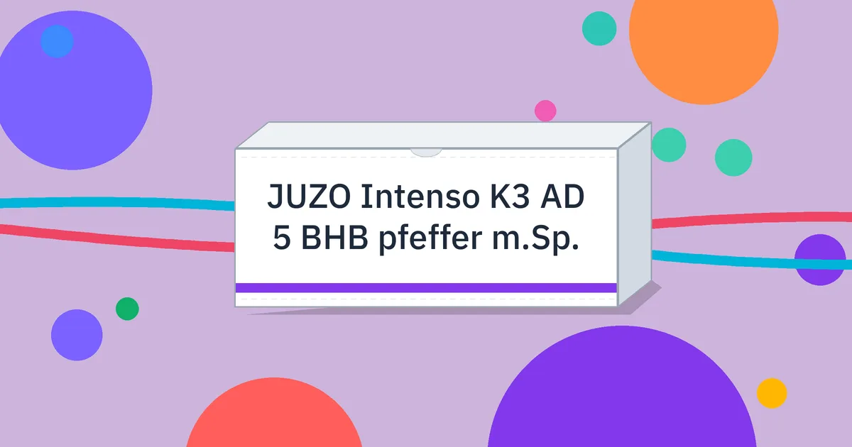 Symbolbild: Packung mit der Aufschrift JUZO Intenso K3 AD 5 BHB pfeffer m.Sp. (PZN 18634260) – Verfügbarkeit und Bezug in Apotheken in Frankfurt am Main
