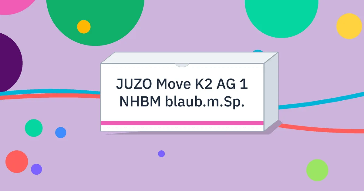 Symbolbild: Packung mit der Aufschrift JUZO Move K2 AG 1 NHBM blaub.m.Sp. (PZN 18554880) – Verfügbarkeit und Bezug in Apotheken in Frankfurt am Main