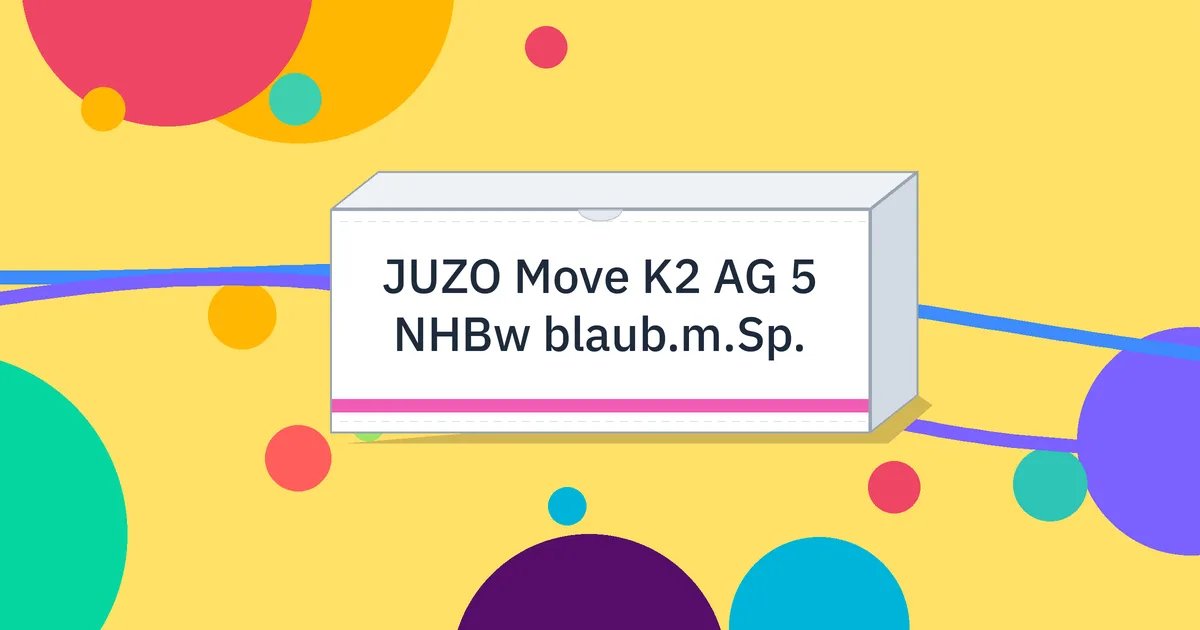 Symbolbild: Packung mit der Aufschrift JUZO Move K2 AG 5 NHBw blaub.m.Sp. (PZN 18554696) – Verfügbarkeit und Bezug in Apotheken in Frankfurt am Main