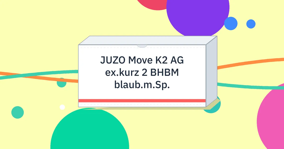 Symbolbild: Packung mit der Aufschrift JUZO Move K2 AG ex.kurz 2 BHBM blaub.m.Sp. (PZN 18564111) – Verfügbarkeit und Bezug in Apotheken in Frankfurt am Main