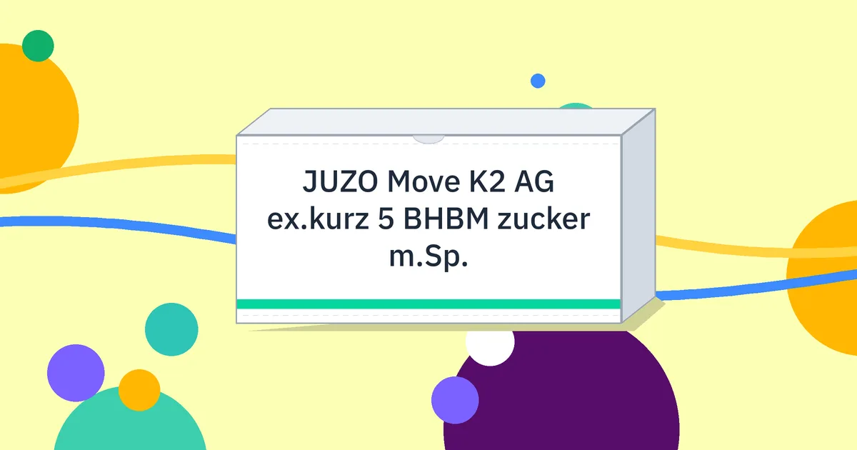 Symbolbild: Packung mit der Aufschrift JUZO Move K2 AG ex.kurz 5 BHBM zucker m.Sp. (PZN 18532499) – Verfügbarkeit und Bezug in Apotheken in Frankfurt am Main