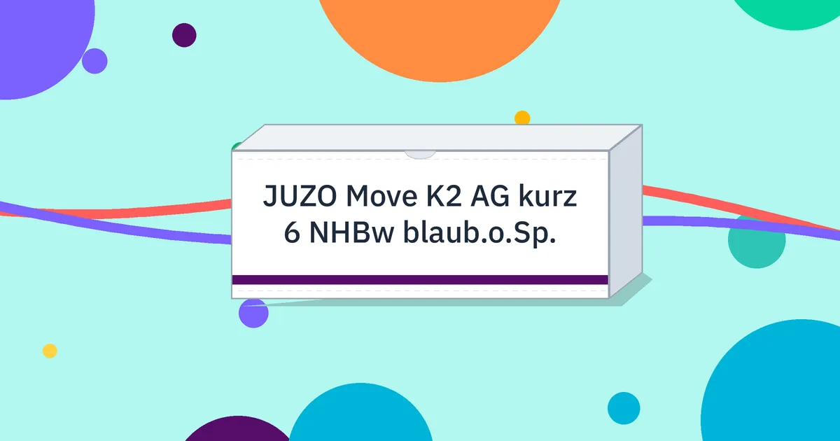 Symbolbild: Packung mit der Aufschrift JUZO Move K2 AG kurz 6 NHBw blaub.o.Sp. (PZN 18560610) – Verfügbarkeit und Bezug in Apotheken in Frankfurt am Main