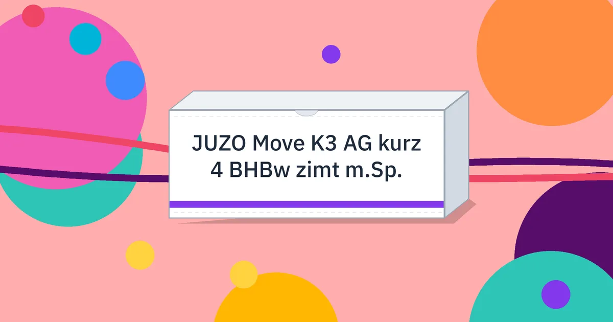 Symbolbild: Packung mit der Aufschrift JUZO Move K3 AG kurz 4 BHBw zimt m.Sp. (PZN 18579822) – Verfügbarkeit und Bezug in Apotheken in Frankfurt am Main