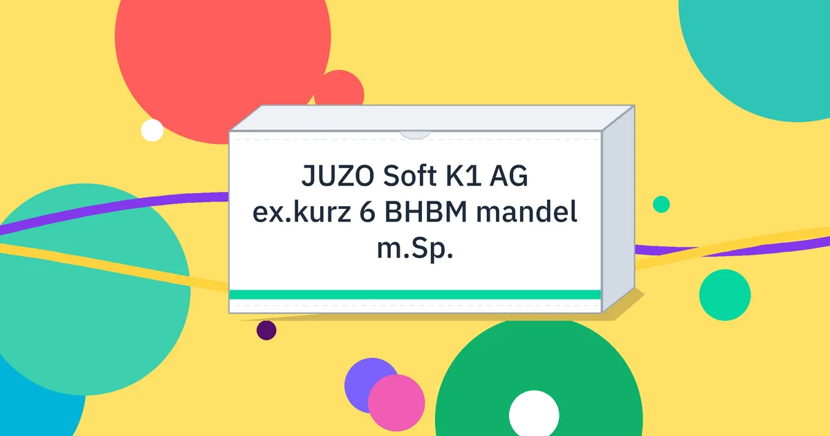 Symbolbild: Packung mit der Aufschrift JUZO Soft K1 AG ex.kurz 6 BHBM mandel m.Sp. (PZN 14856555) – Verfügbarkeit und Bezug in Apotheken in Frankfurt am Main