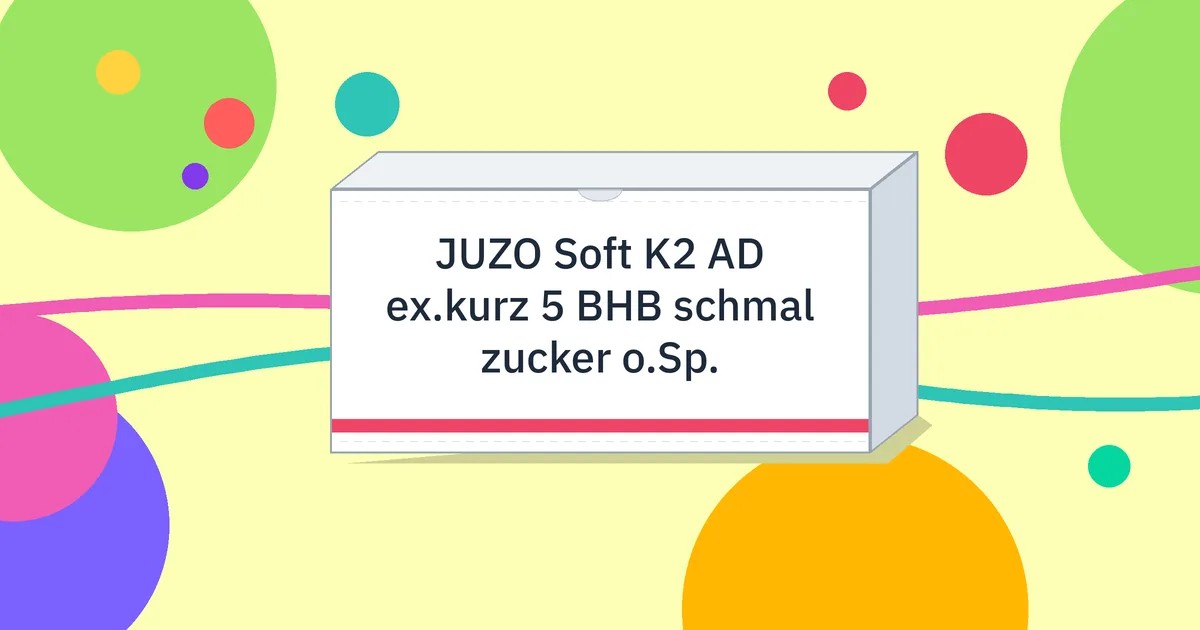 Symbolbild: Packung mit der Aufschrift JUZO Soft K2 AD ex.kurz 5 BHB schmal zucker o.Sp. (PZN 15468134) – Verfügbarkeit und Bezug in Apotheken in Frankfurt am Main