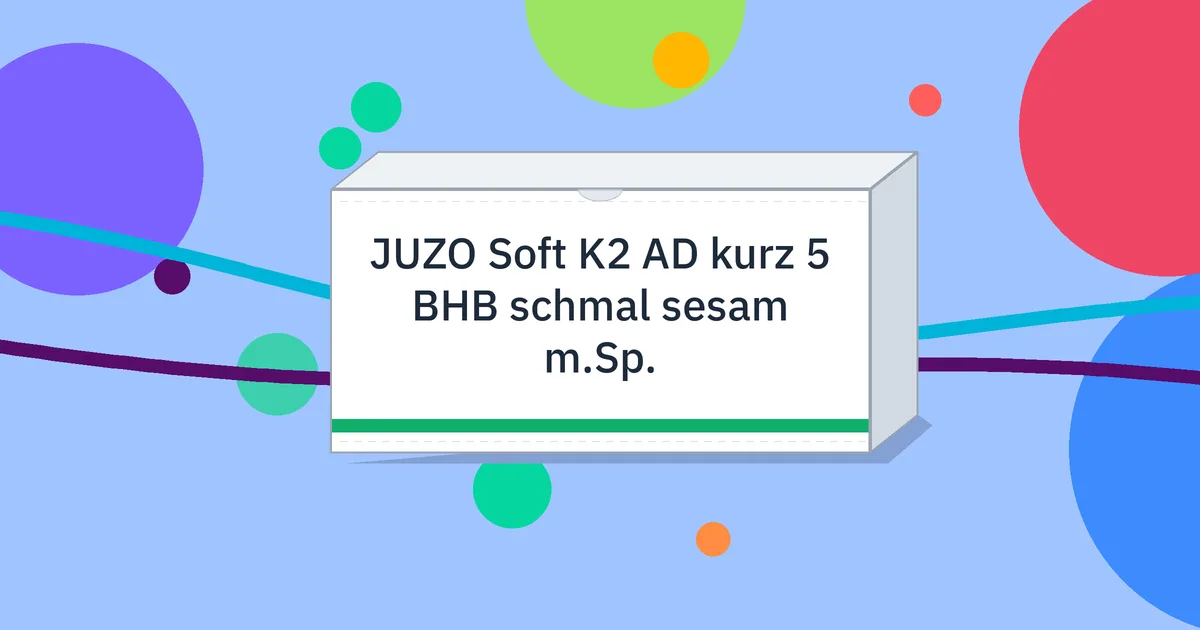 Symbolbild: Packung mit der Aufschrift JUZO Soft K2 AD kurz 5 BHB schmal sesam m.Sp. (PZN 15465710) – Verfügbarkeit und Bezug in Apotheken in Frankfurt am Main