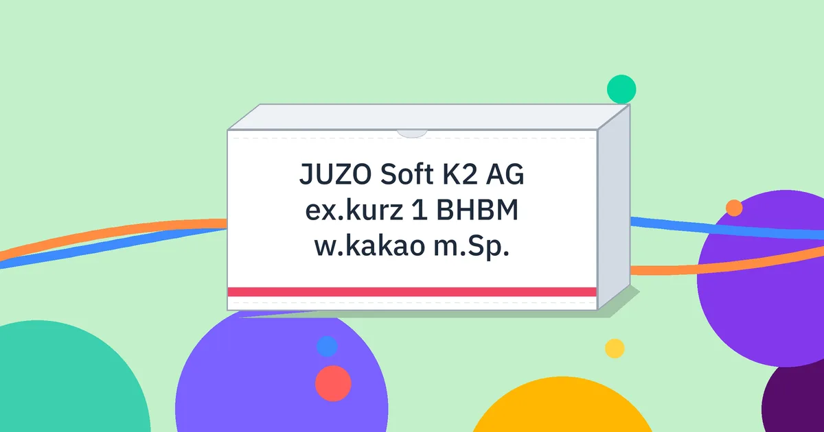 Symbolbild: Packung mit der Aufschrift JUZO Soft K2 AG ex.kurz 1 BHBM w.kakao m.Sp. (PZN 14868452) – Verfügbarkeit und Bezug in Apotheken in Frankfurt am Main